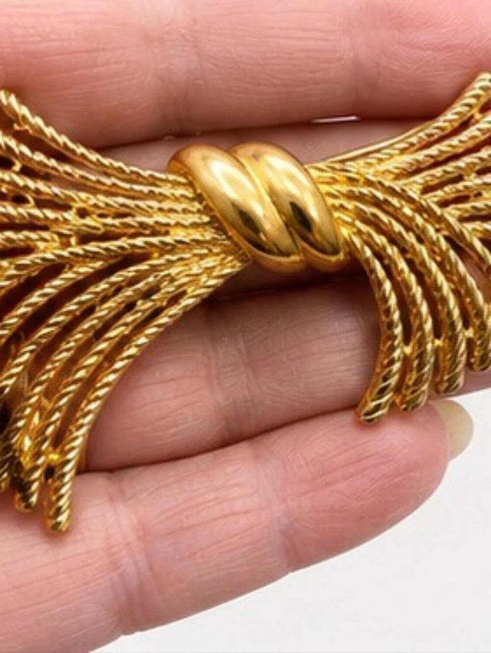 Jewelry | Vintage Gold Tone Ribbon Bow Brooch Pin Mid Century Rope ...